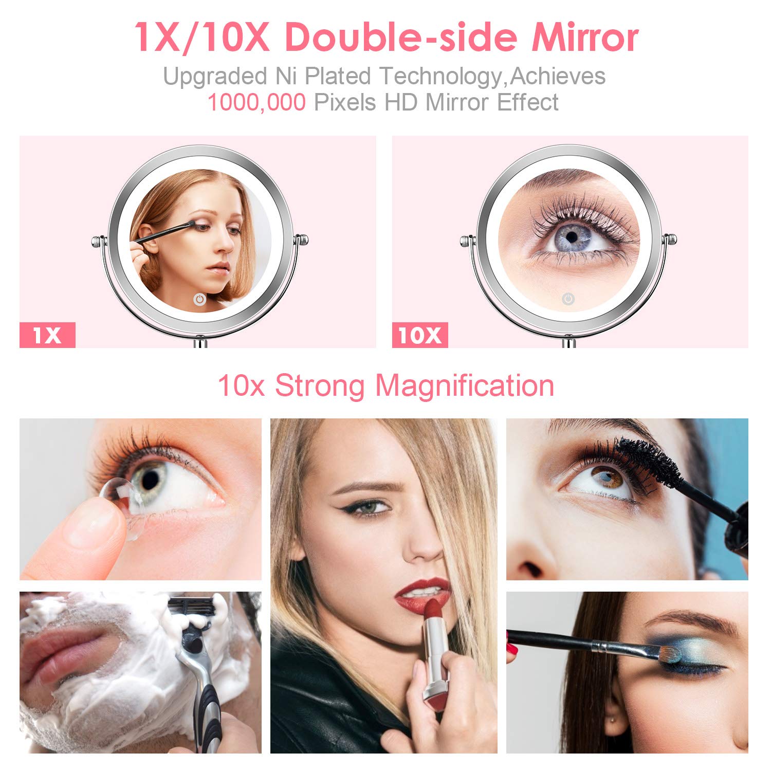 SPIGHTDEX Magnifying Mirror with Light 1x/10x Magnification,Mirror with Lights 7 Inch Double Sided,Lighted Makeup Vanity Mirror with Stand,Led Cosmetic Beauty Mirror for Tabletop Shaving Bathroom