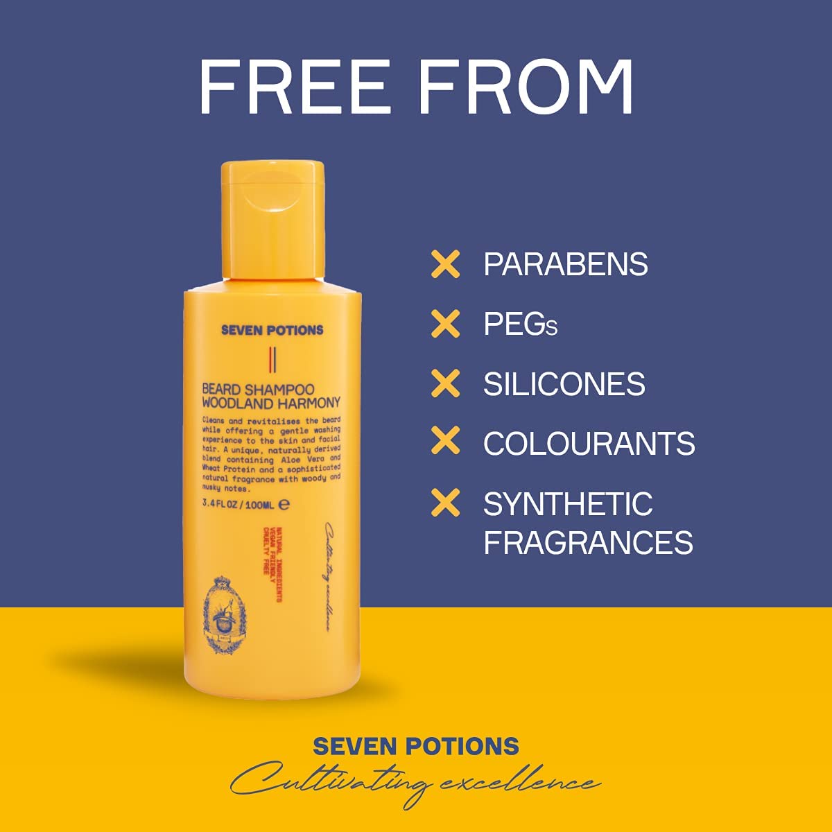 SEVEN POTIONS Beard Shampoo for Men β Gentle, Cleansing Wash for a Clean, Itch-Free Beard β Natural, Vegan, Cruelty-Free β (Woodland Harmony, 3.4 Fl Oz)