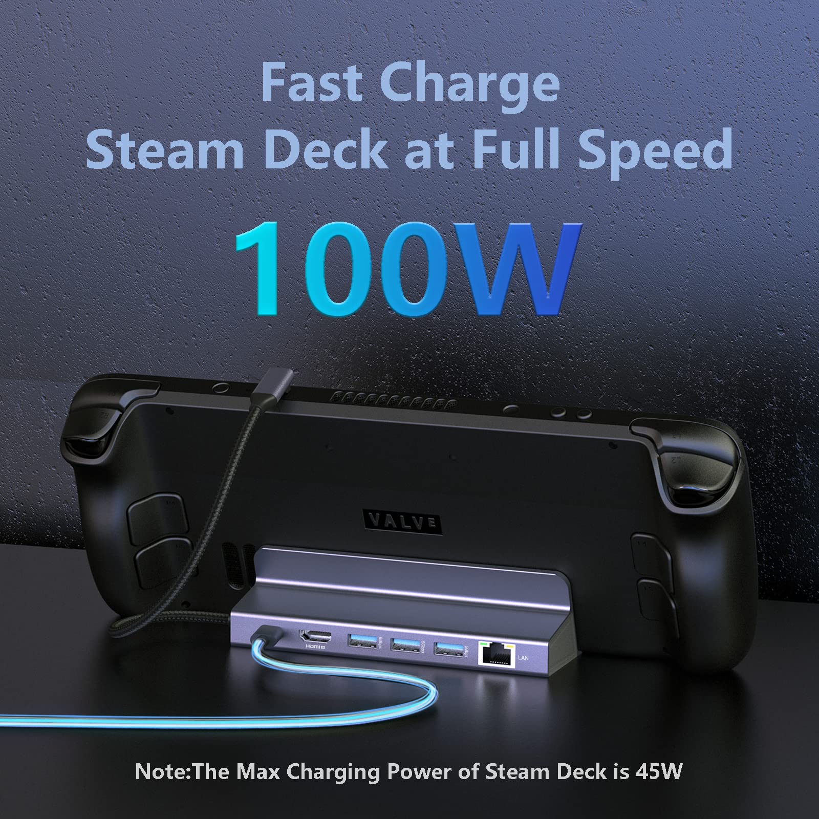 6 in 1 Steam Deck Docking Station, HOPDAY Steam Deck Dock with 3*USB 3.0, 1Gbps Ethernet, HDMI 4K@60Hz, 100W PD Charging, Steam Deck Accessories Stand for Valve Steam Deck