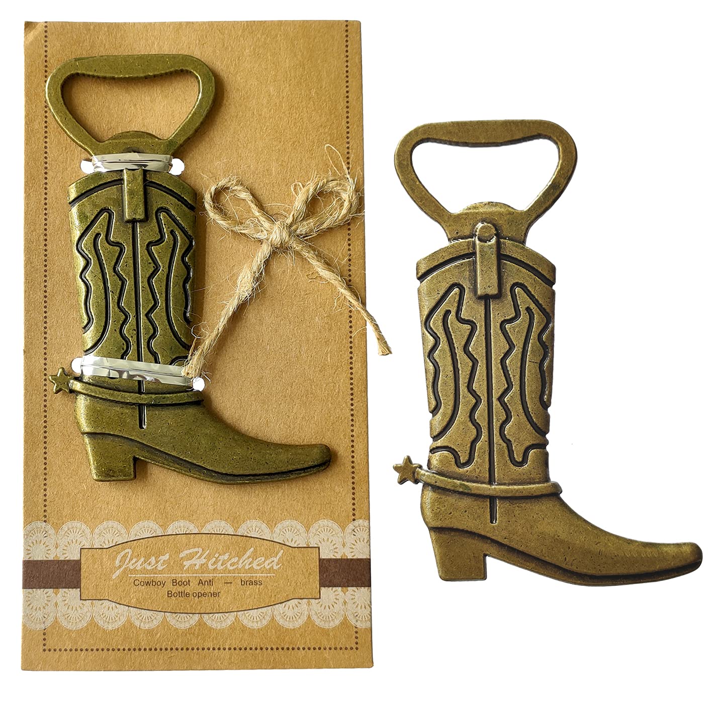 24PCS Cowboy Boot Bottle Opener "Just Hitched"Stainless Steel Opener Wedding Favor Perfect Gifts Vintage Bridal Shower Birthday Baby Shower Party Decorations (Cowboy Boot, 24)