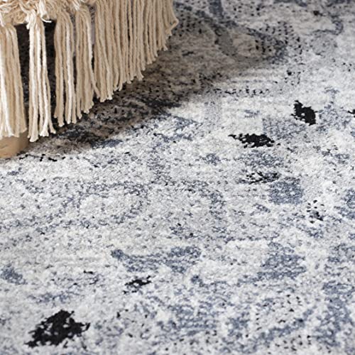 SUPERIOR Indoor Large Area Rugs with Jute Backing, Modern Distressed Floral Decor, Perfect for Entryway, Kitchen, Office, Bedroom, Living/ Dining Room, Dorm, Caine Collection, 5' x 8', Platinum