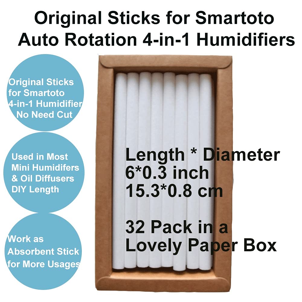 32 Pack Cool Mist Humidifier Sticks Superior Non-Glue Sticks Air Purifier Essential Oil Diffuser Replacement Wicks Cotton Filters (Glue-Free Humidifier Wick Sticks)