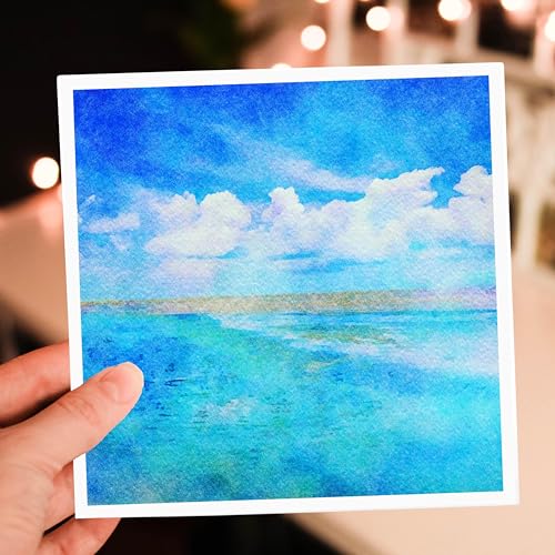3dRose Greeting Card - A Beautiful Calm Blue Seaside Image Of Watercolor Painting - Fine Art