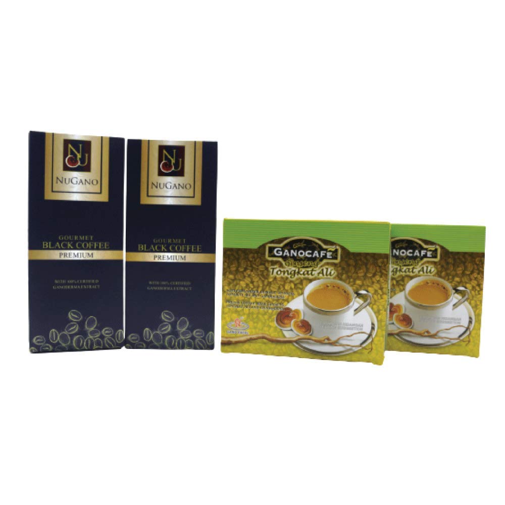 2 Box Nugano Black Coffee + 2 Box Gano Excel Tongkat Ali Ginseng Coffee - 100% Certified Ganoderma Lucidium Extract Bold and Flavorful Healthy Gourmet Instant Coffee