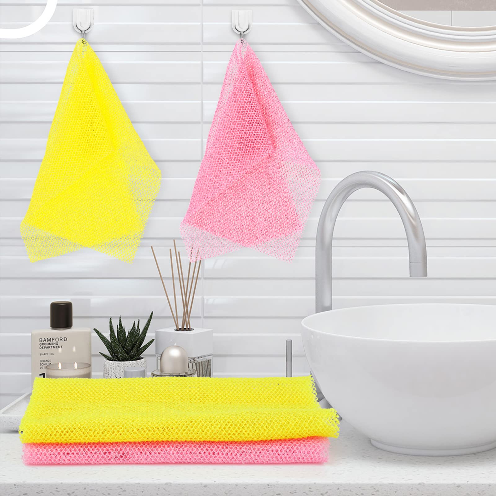 3 Pieces African Net Sponge Long Net Bath Sponge Exfoliating Shower Body Scrubber Back Scrubber Skin Smoother Body Exfoliating Cloth Nylon Bathing Scrubber for Men Women for Daily Use