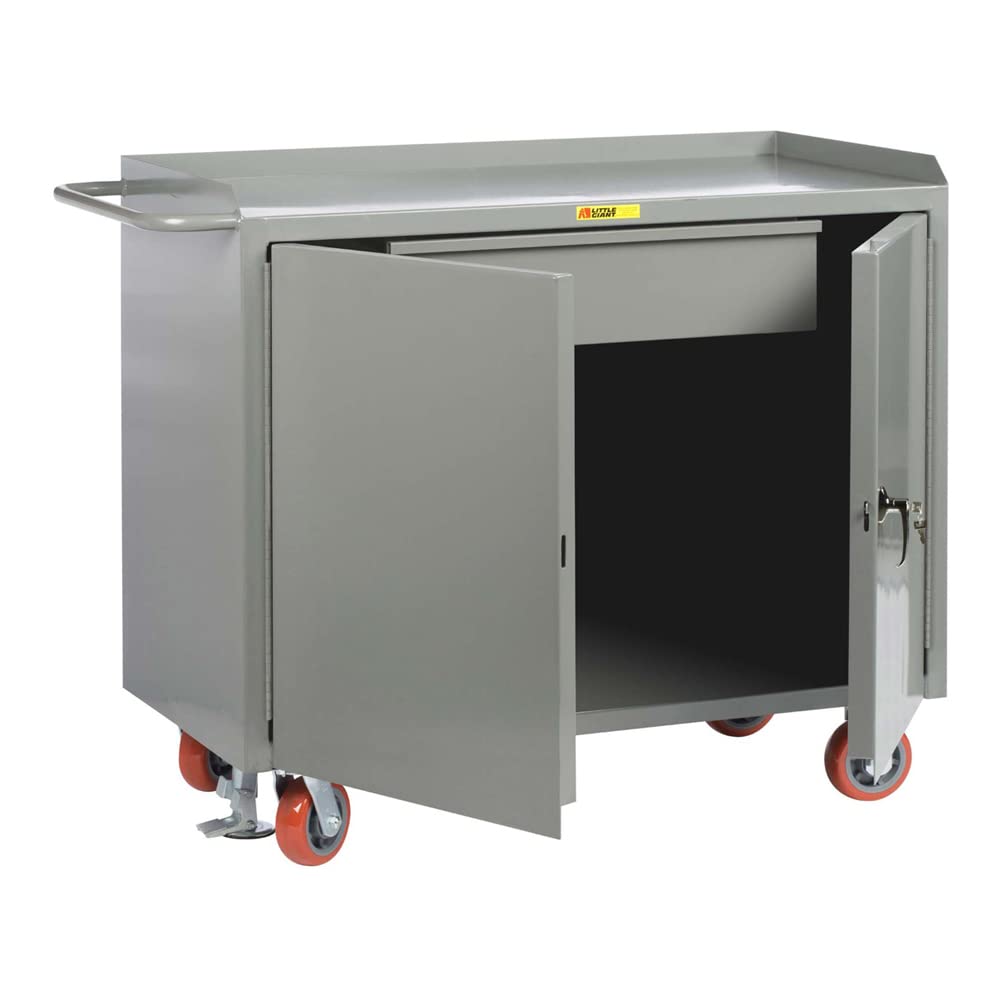 Little Giant MH-2D-2436-HDFL Mobile Bench Cabinet with Locking Solid Door and Heavy-Duty Drawer,1/4" Hardboard Top Surface, 24" Length, 36" Width