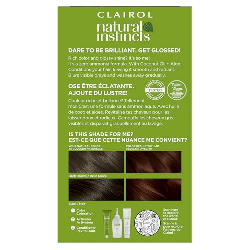 Clairol Natural Instincts Demi-Permanent Hair Dye, 4R Dark Auburn Hair Color, Pack of 3