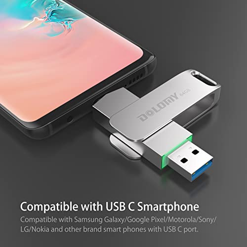 USB C Flash Drive, Dolomy 64GB USB 3.1 to USB C Thumb Drive, 2 in 1 OTG Metal Type C Flash Drive for USB C Smartphones, Tablets, PC, USB C Devices