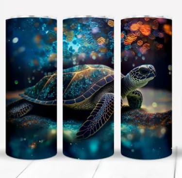 Glitter Sea turtle tumbler- 20oz skinny tumble stainless steel insulated tumbler with straw and grip pad on bottom - comes in a gift box