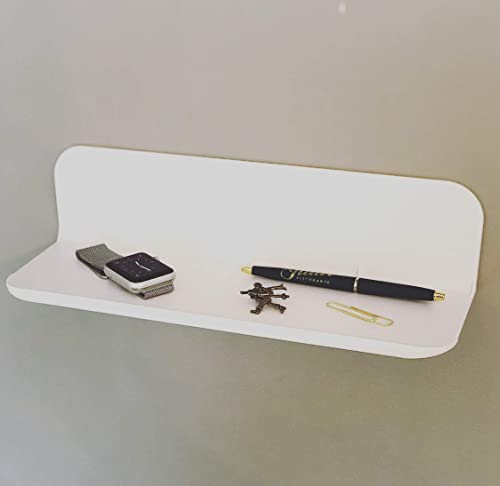 eLhook Made in USA White Stick-On Removable Adhesive Floating Wall Shelf Durable Textured ABS Injection Molded Plastic with Lipped Edges | Designed for Stick-On Adhesives or Screws