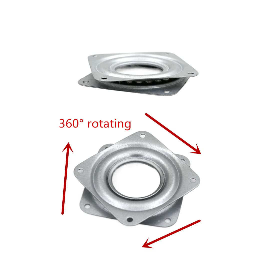 4 Pack 3 Inch Lazy Susan Hardware, Square Metal Turntable Bearings, 120lbs Capacity Steel Rotating Bearing Swivel Plate for Serving Trays, Craft Project, Kitchen Cabinet