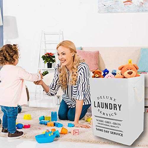 Laundry Hamper with Lid and Rope Handles,Foldable Hamper Easily Transport Laundry Basket,Linen Clothing Storage and Organization for Home Bedroom,Extra Large Capacity Toy Box,(Beige White)