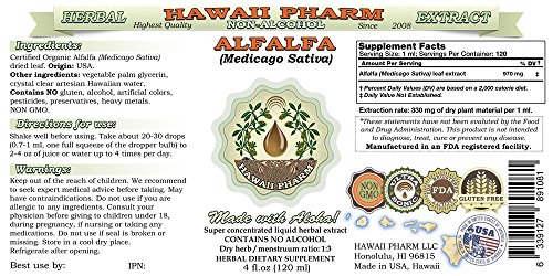 Alfalfa Alcohol-Free Liquid Extract, Organic Alfalfa (Medicago Sativa) Dried Leaf Glycerite 2 oz