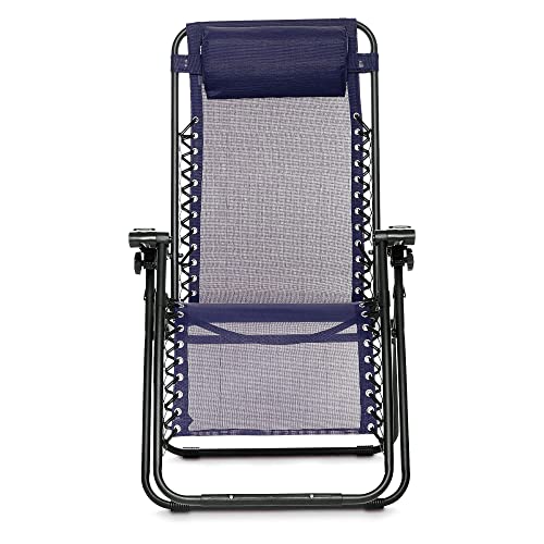 Amazon Basics Outdoor Textilene Adjustable Zero Gravity Folding Reclining Lounge Chair with Pillow, 26", Navy Blue