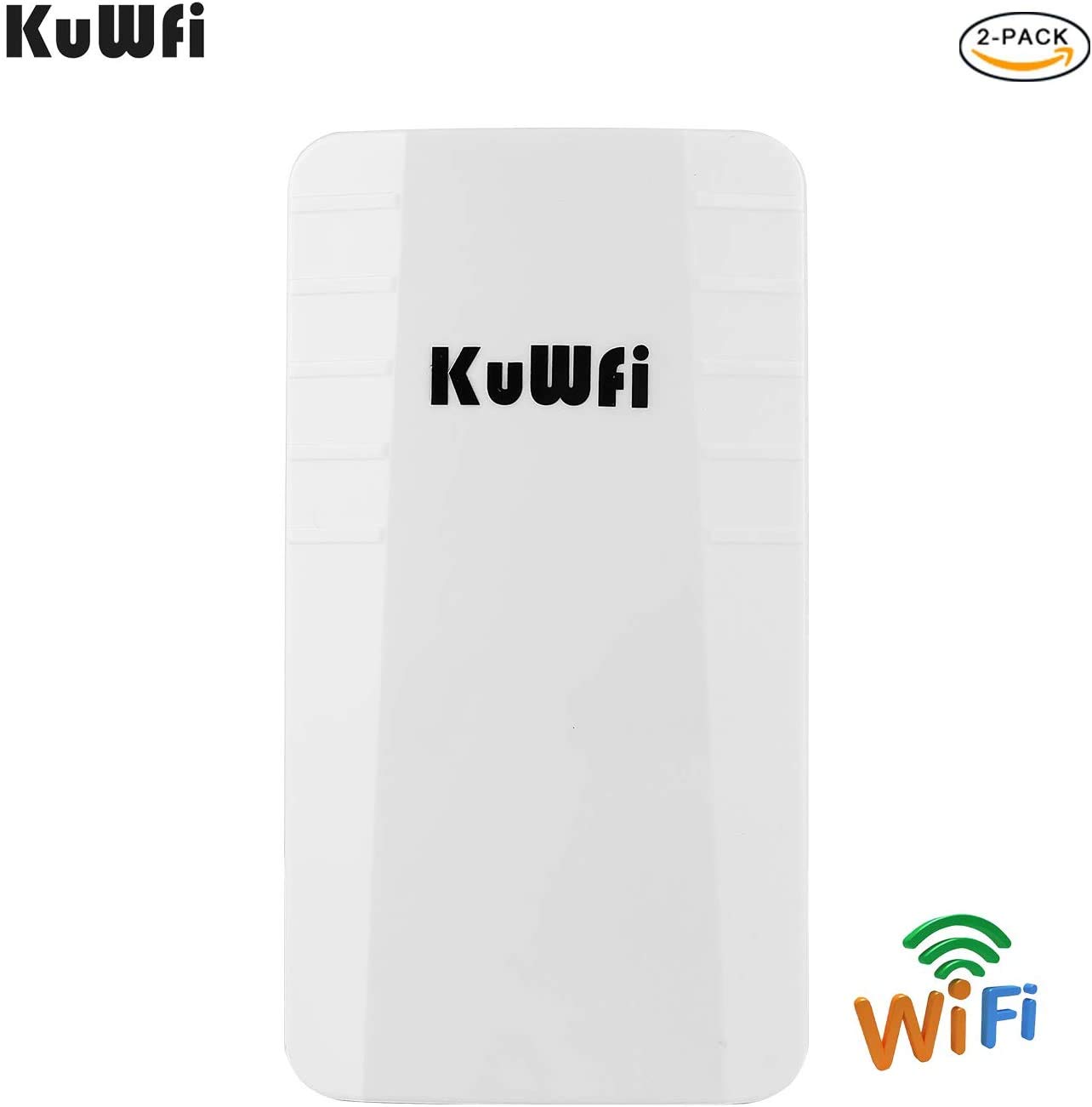 KuWFi Wireless WiFi Bridge Outdoor CPE Kit Point to Point 2.4G 300Mbps Waterproof Long Range WiFi Extender with Ethernet Port