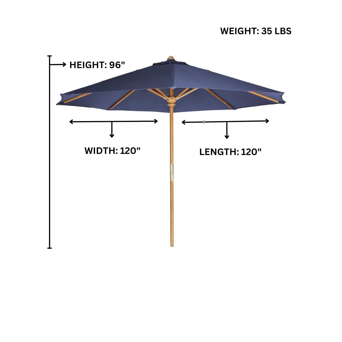 All Things Cedar TT6P-R-B 6-Piece Teak Round Patio Dining Set - Table and 4 Chairs for Outdoor Events | Backyard Furniture with Umbrella Hole | Brass Grommet & Cap | Blue Umbrella