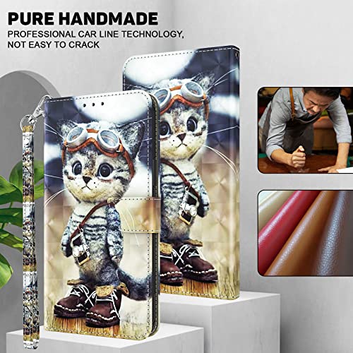 ALILANG Phone Case for Oppo A17 Case, Magnetic Stand Flip PU Leather Cover with Card Holder Protective Shockproof for Oppo A17 Wallet Case-Naughty Cat