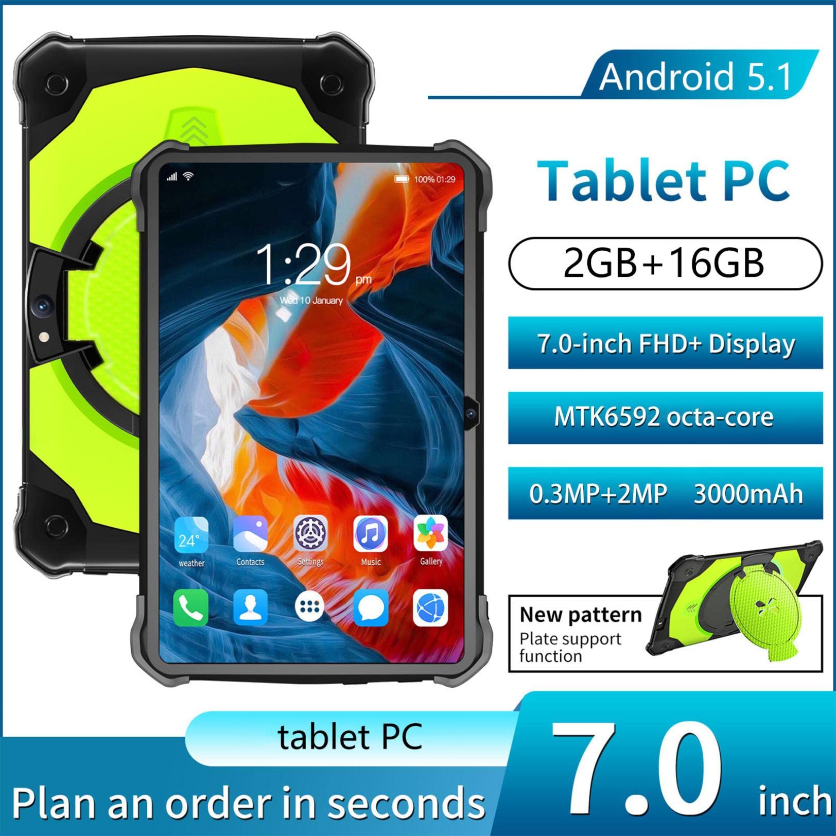 2023 New Upgrade HD 7 Inch Android Tablet,IPS High Definition Screen WiFi Bluetooth Voice Call Game Video Learning Tablet Sim Card Communication Function GPS Navigation,Best Gifts (Green)