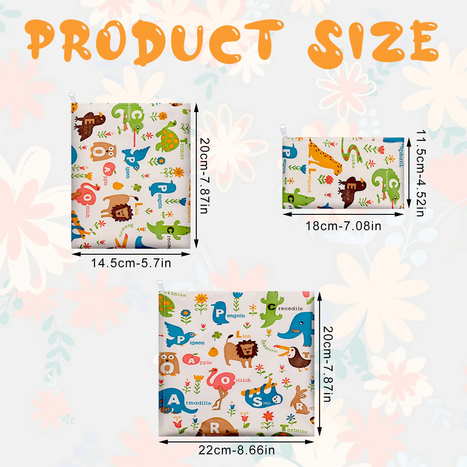 9 Pcs Reusable Sandwich Bags,Washable Cartoon Snack Bags with Zipper 3 Sizes Lunch Baggies Food Storage Cute Snack Pouch for Kids(Multi 2)
