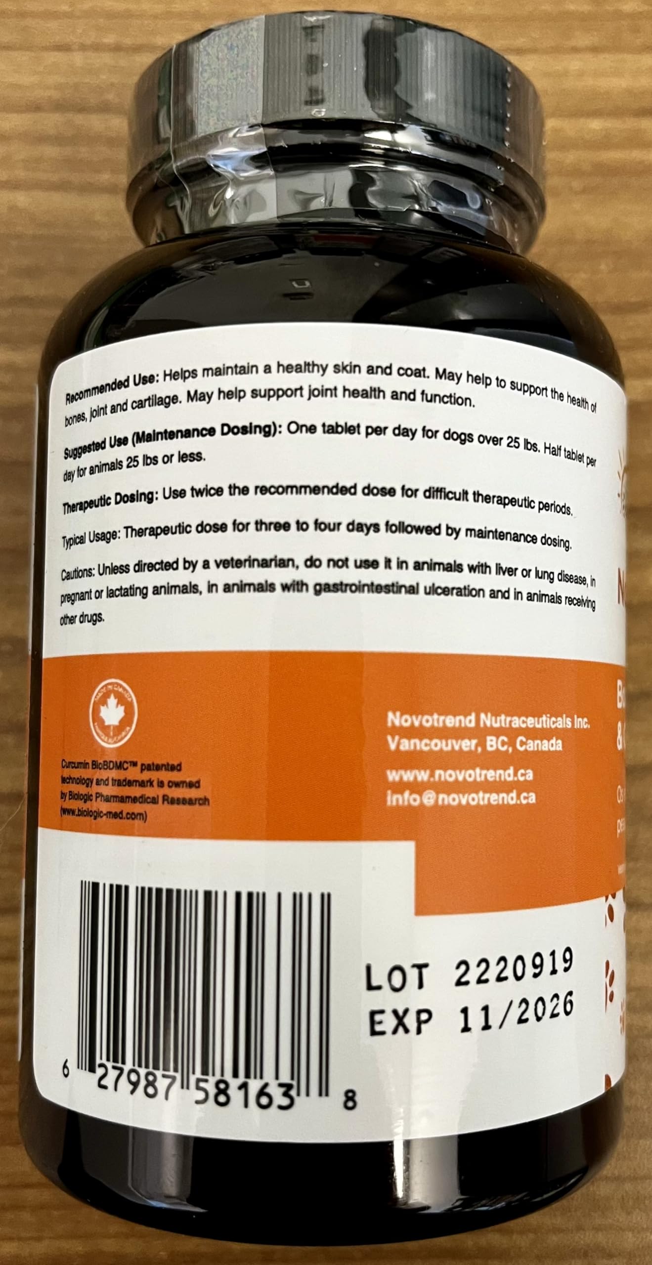 NovoCurcumin Pet+ BioBDMC30 Bone & Joint - Skin & Coat Formula - 90 Chewable Tablets