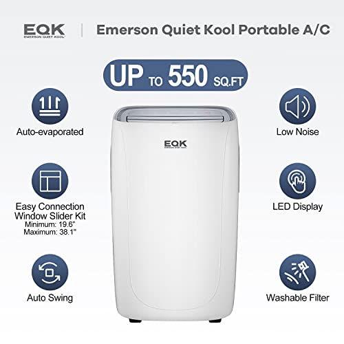 Emerson Quiet Kool 300-Sq 8000 Ashrae / 5000 BTU DOE Portable Air Conditioner with Dehumidifier and Remote Control, AC for Apartment, Bedroom, Medium Rooms up to 300 Sq. Ft. in White