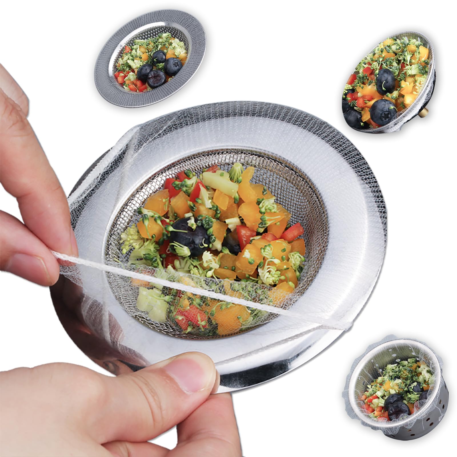 250 PCS Kitchen Disposable Mesh Sink Strainer Bag and PP Extraction Box Fits Sink Strainer Elastic Anti-Clogging Eco-Friendly Sink Drain Strainer Collecting Kitchen Food Waste Garbage