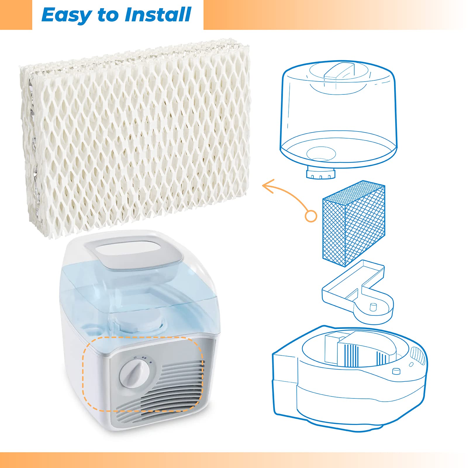 ANTOBLE 2 Pack WF813 Humidifier Filter Replacement for ReliOn RCM-832 RCM-832N, ProCare PCWF813 PCWF-813 PCCM-840 PCCM-832N, Equate EQWF813 EQ 2119-UL Cool Mist Humidifier Filters