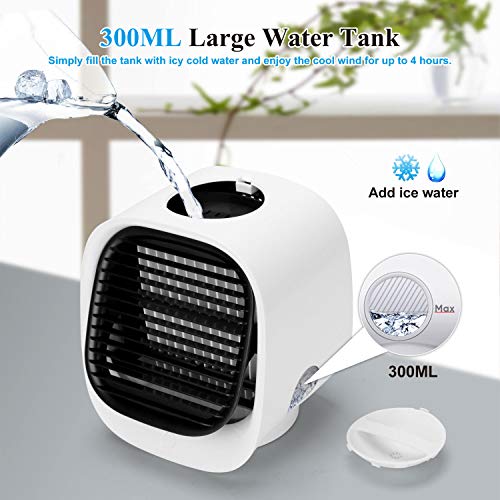 Sanjour Personal Air Cooler, Portable Mini Air Conditioner, 3 in 1 Coolers, Humidifier, Purifier with USB, 3 Speeds Desktop Cooling Fan for Office, Home, Dorm