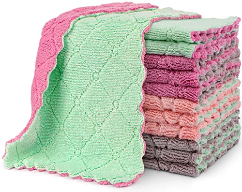 AIDEA Microfiber Cleaning Cloth -12PK, Absorbent Coral Fleece Dusting Cloths, No Odor Reusable Dish Cloth, All Purpose Premium Cleaning Rags, Washable Microfiber Cloth Fast Drying 6.3" x10.4"