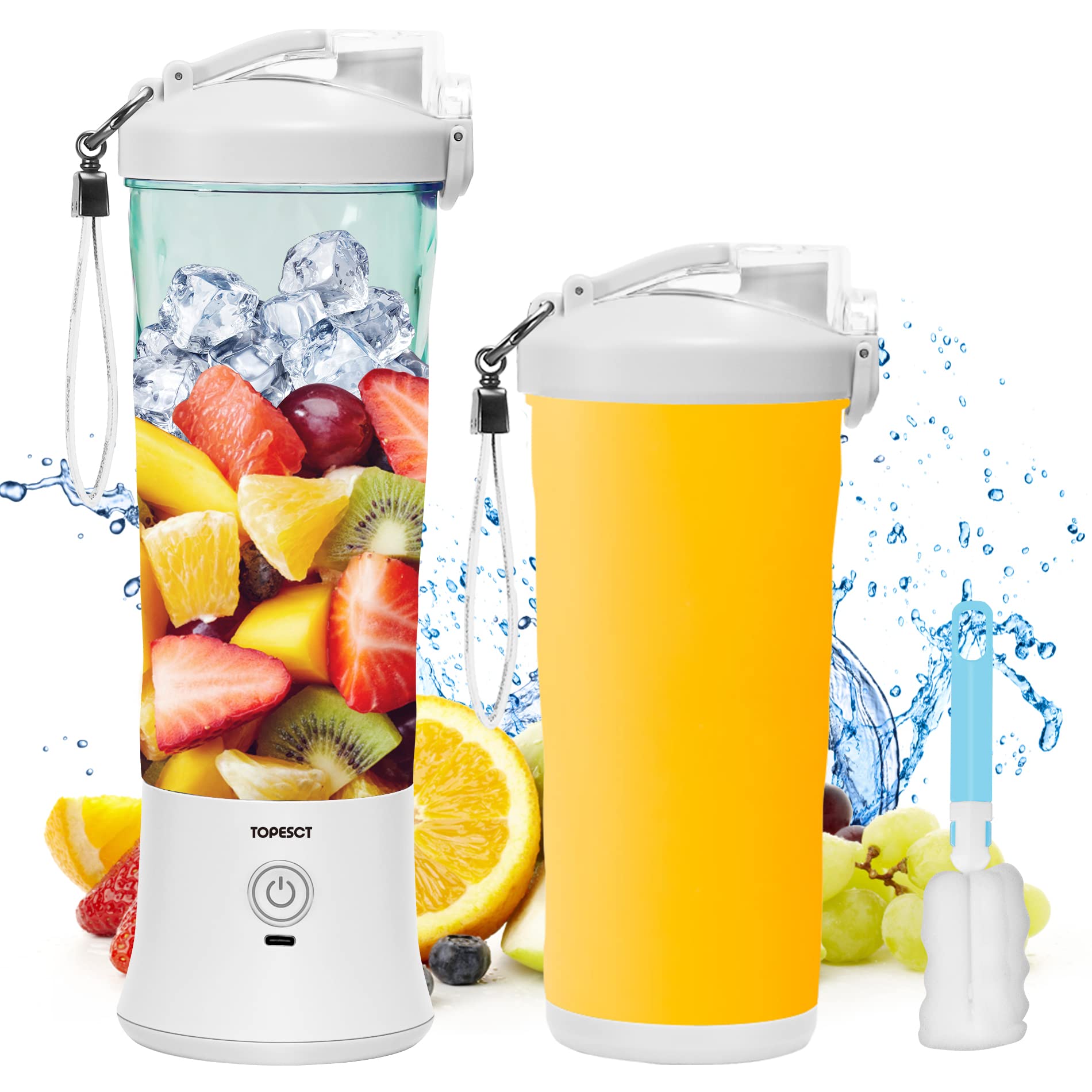 20 Oz Portable Blender for Shakes and Smoothies, TOPESCT Personal Size Blender USB Rechargeable, Strong Cutting Power with 6 Ultra-sharp Blades for Travel, Office & Sports (White)