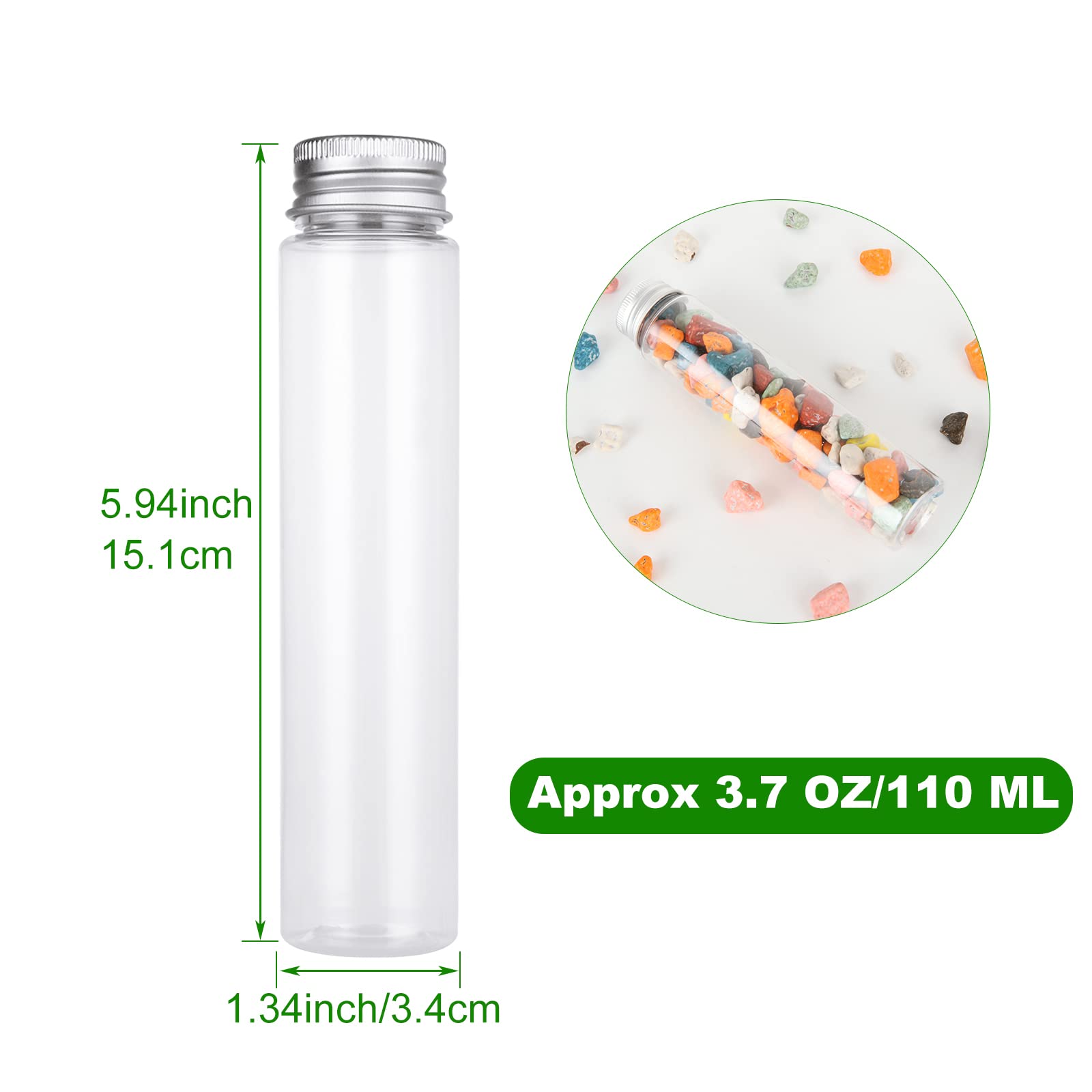 Acrux7 40 pcs Clear Flat Plastic Test Tube with Screw Caps 110ml - Flat-Bottomed Transparent Test Tube for Bath Salt Candy Storage (151 x 34 mm)