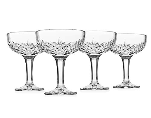 Godinger Champagne Coupe Barware Glasses - Set of 4, 6oz, Dublin Crystal Collection