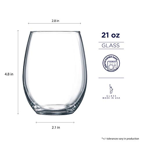 ARC International Cachet 21 Ounce Stemless Wine Glass, Set of 4, 4 Count (Pack of 1), Clear