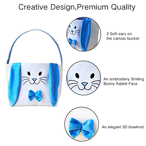 Poptrend Easter Basket Bags,Bunny Easter Bucket,Easter Eggs/Gift Baskets for Kids,Bunny Tote Bag Bucket for Easter Eggs,Toys, Candy,Gifts (Blue)