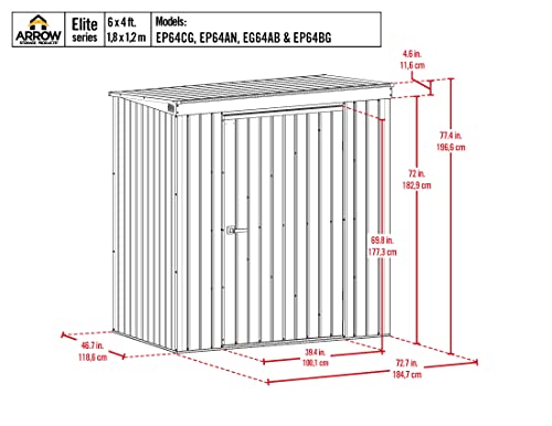 Arrow Shed Elite 6' x 4' Outdoor Lockable Steel Storage Shed Building with Pent Roof, Cool Grey