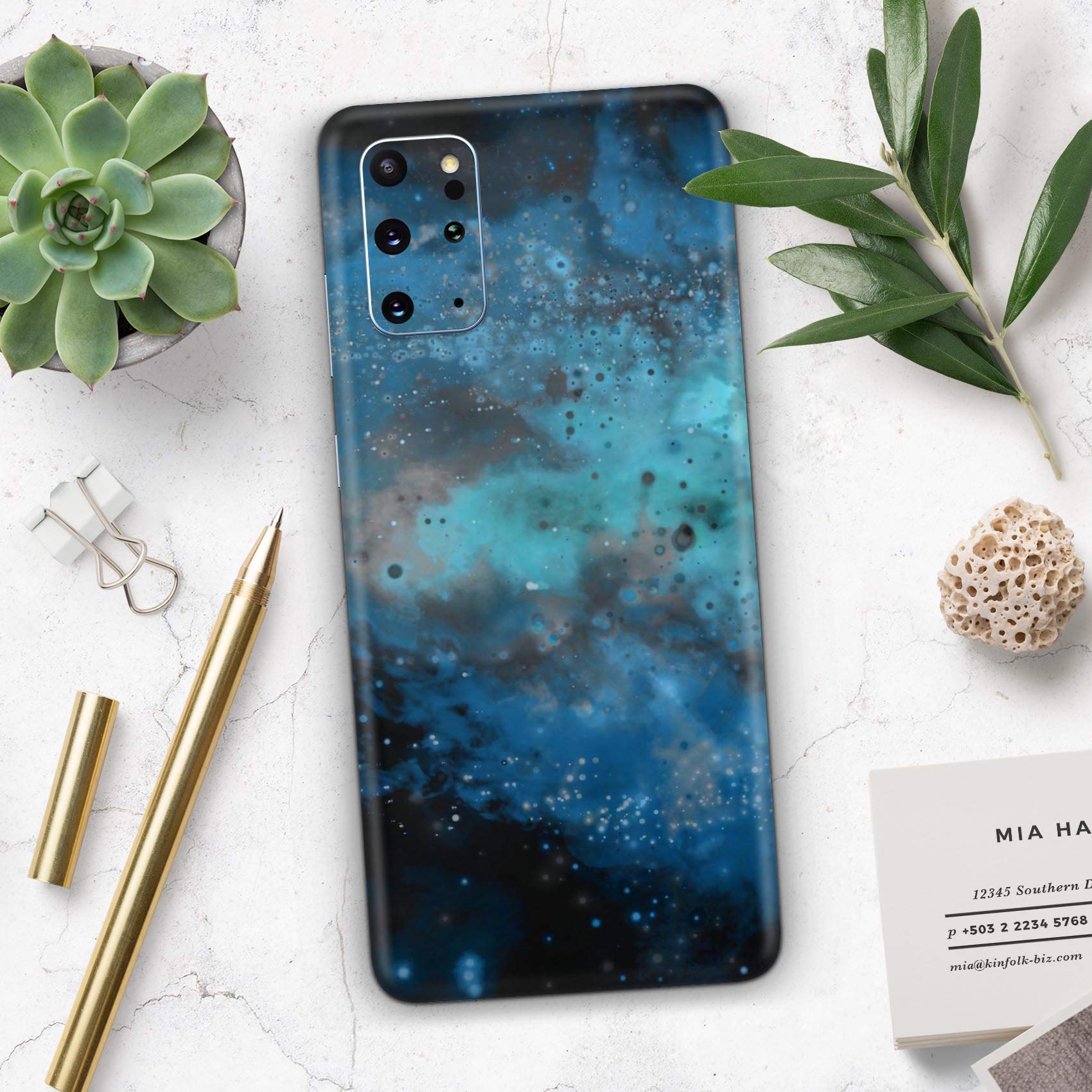 DesignSkinz Blue and Teal Painted Universe Protective Vinyl Decal Wrap Skin Cover Compatible with The Samsung Galaxy S20 (Screen Trim & Back Glass Skin)