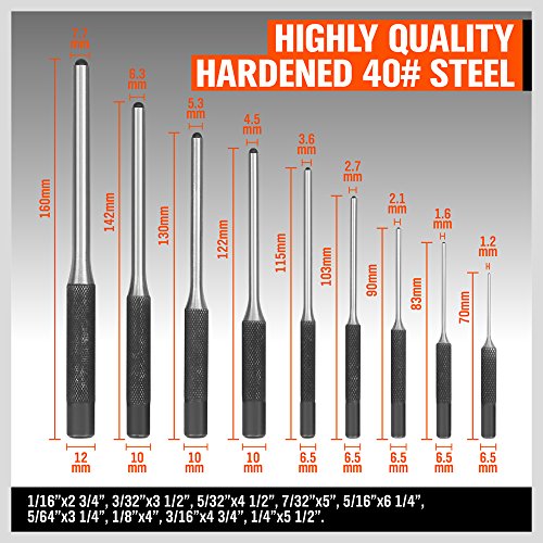 9 Pieces Roll Pin Punch Set, HORUSDY Removing Repair Tool with Holder for Automotive, Watch Repair,Jewelry and Craft
