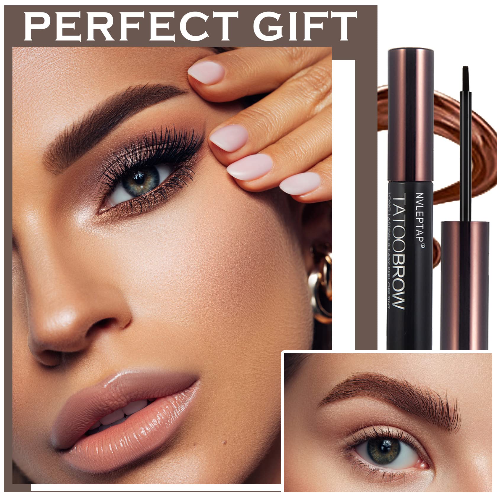 2PCS Peel Off Tattoo Eyebrow Gel, Long Lasting Waterproof Eyebrow Tattoo Makeup,Natural Elegant Eyebrow Tattoo Peel Off for Woman Girls - Brown