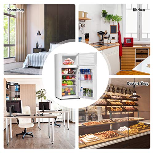 GOFLAME Compact Refrigerator, 3.4 cu. ft. Mini Cooler Fridge with Removable Glass Shelves, Adjustable Thermostat, Freestanding Fridge with Top Door Freezer for Dorm, Office, Apartment Use (White)