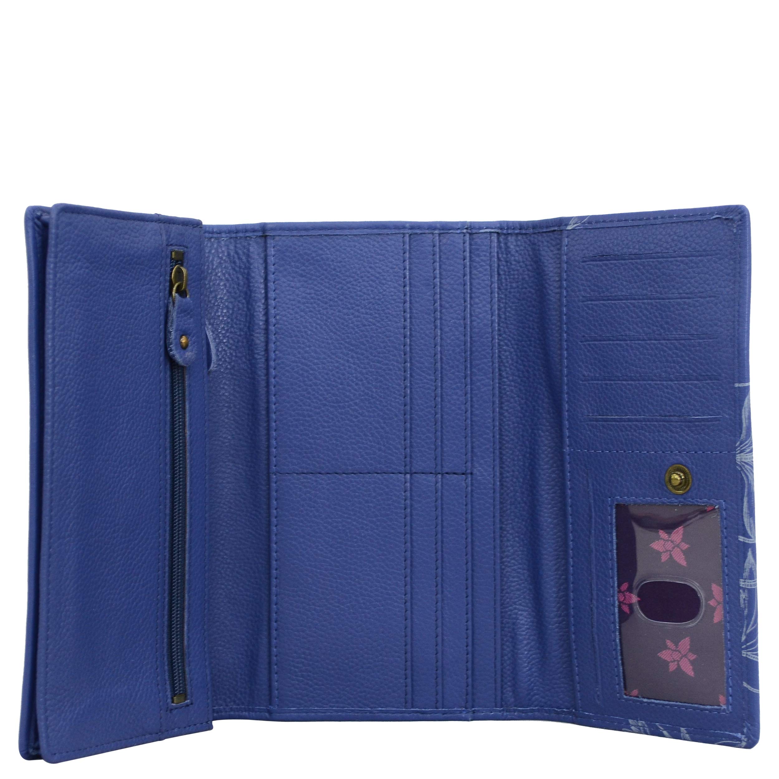 Anuschka Women’s Original Leather Hand-Painted RFID Blocking Three Fold Wallet, Garden of Delights