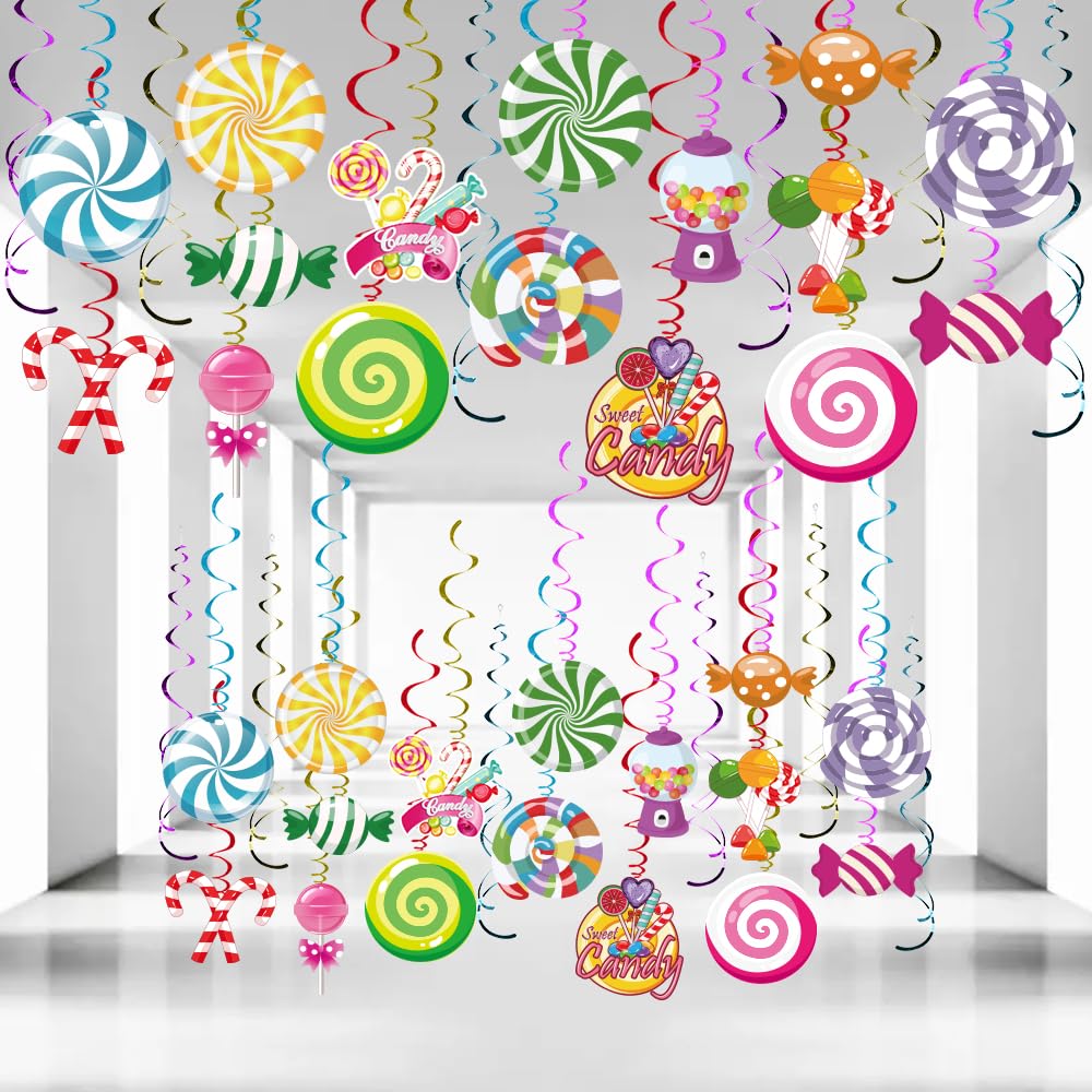 MGahyi 38 Pcs Candy Hanging Swirls Decorations,Candyland Birthday Party Decorations,Colorful Swirl Lollipop Candy Themed Birthday Decorations for Sweet Shop,Baby Shower Supplies(Candy)