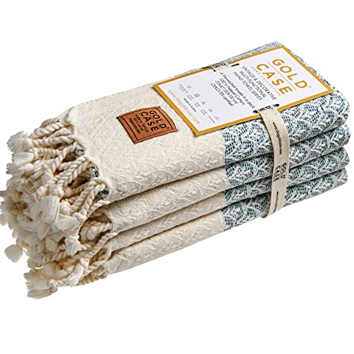 GOLD CASE Helen Original Turkish Hand Towels - Set of 4-20x40 100% Cotton Decorative Bathroom and Kitchen Towel for Hand, Face, Hair, Head, Farmhouse, Yoga, Gym. Tea Towel & Dishcloth, Aqua