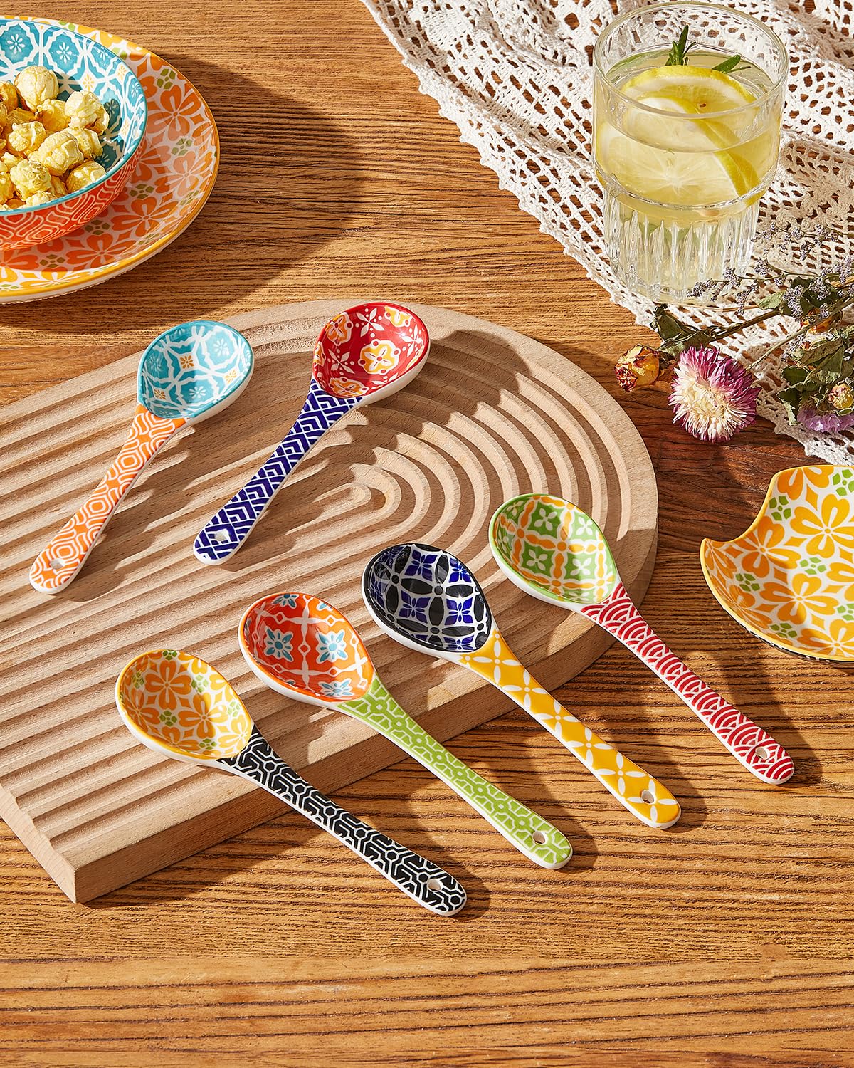 Metahom Ceramic Small Serving Spoons, Colorful Soup Spoons Set for Cereal, Soups, Stews, Ramen, Dishwasher & Microwave Safe, Cute Porcelain Spoons, Set of 6