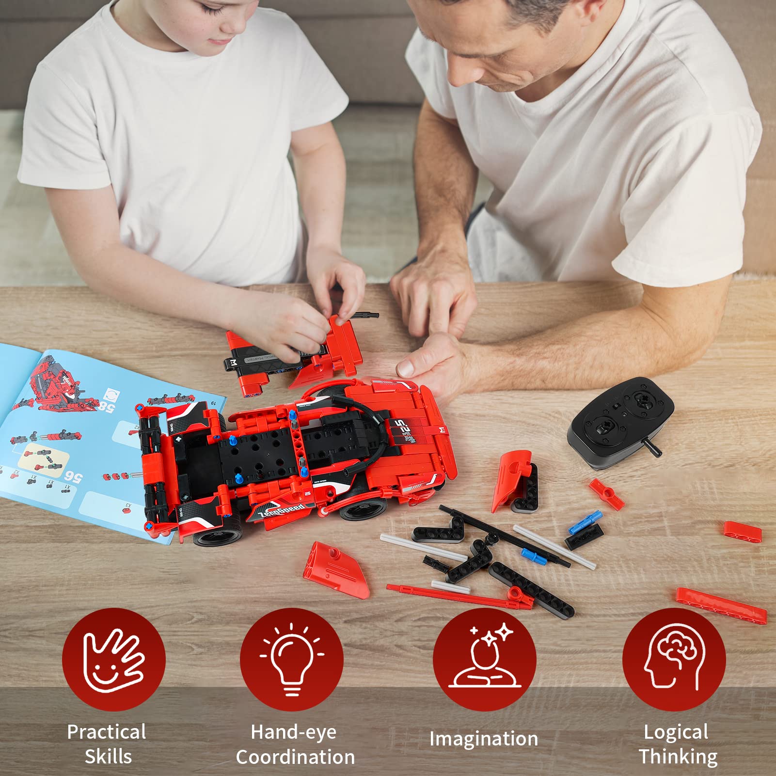 DDAI Toys for 6 7 8 9 10 11 12+ Year Old Boys STEM Building Toy 2 in 1 Remote Control Racecar Building Blocks for Kid Educational Early Learning Kits Best Gifts for Boy