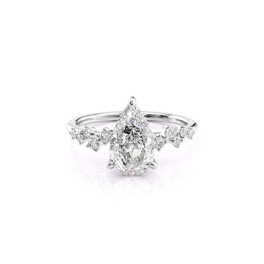 2 CT Pear Shaped Engagement, Minimalist Moissanite Engagement Ring, Scattered Side Stones in 14K Yellow Gold, Ring Size - 7.5