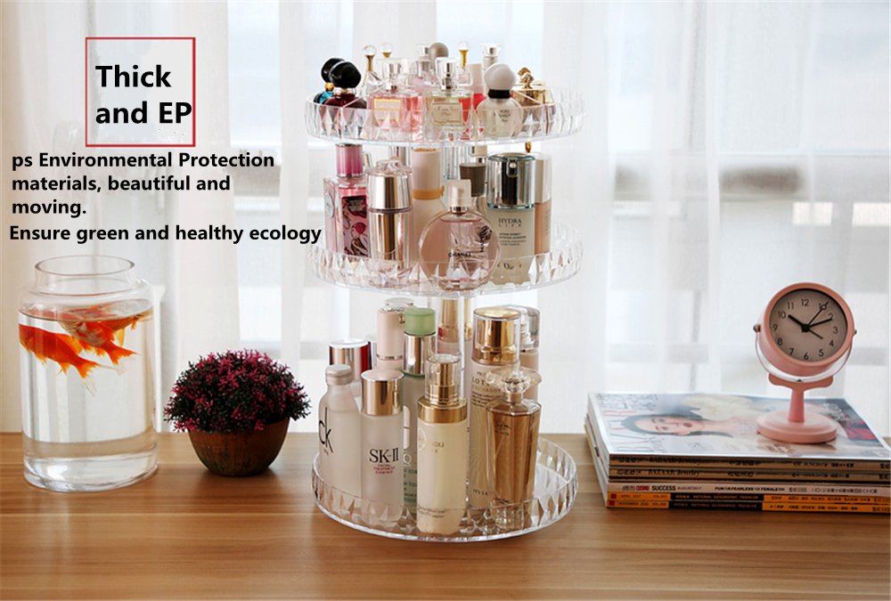 BOTIDE Diamond Pattern Three Layers Perfume Organizer, 360 Rotating Diamond Cosmetic Storage Box Transparent Acrylic Swivel Shelf Desktop Skin Care Product Dresser Finishing, Plus Size