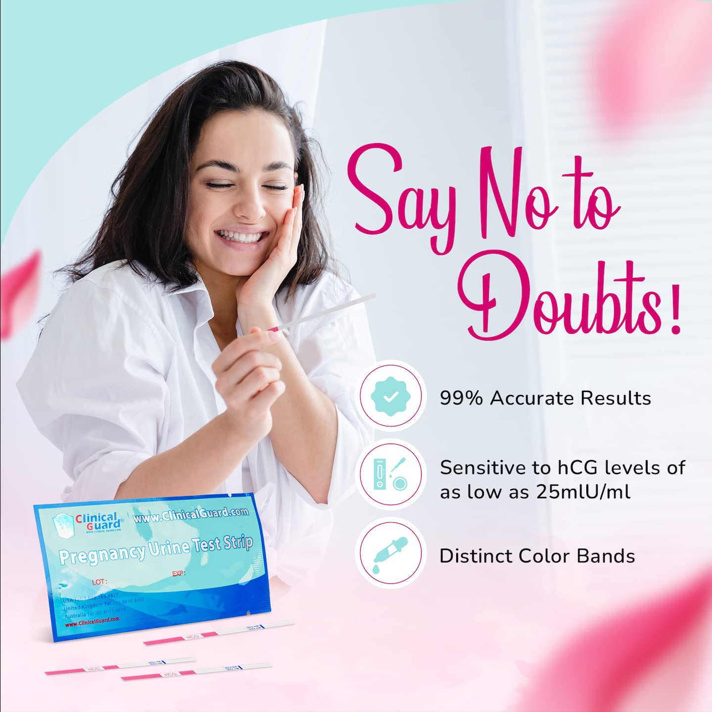 Clinical Guard 25 Pregnancy Tests Early Detection Strips - FSA HSA Eligible - Sensitive & Accurate Measurement Within 5 mins -Pregnancy Test Strips for Women - HCG Test Strip Kit- Pruebas De Embarazo