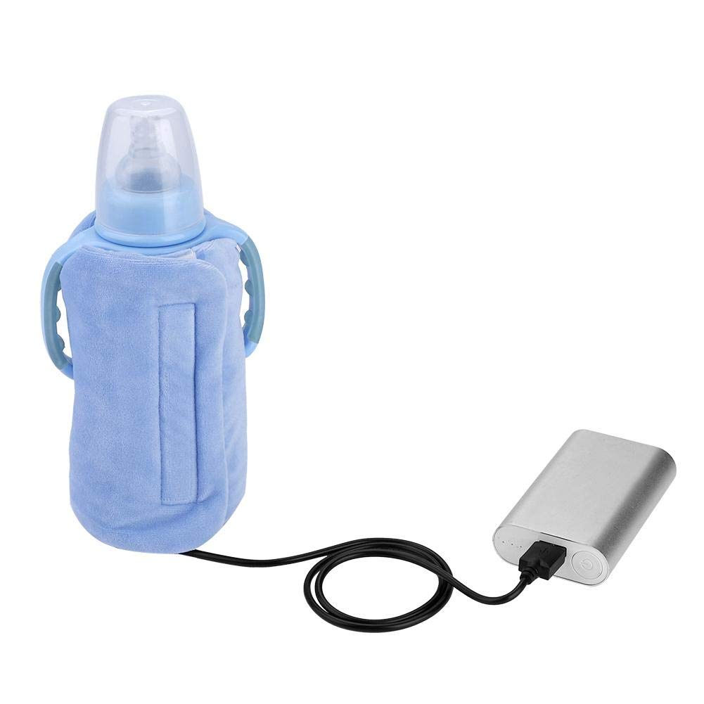 Bottle Warmer, Crystal Velvet USB Portable Travel Mug Milk Warmer Insulated Storage Bag, Sandwich Structure Insulated Safety Design (Blue)