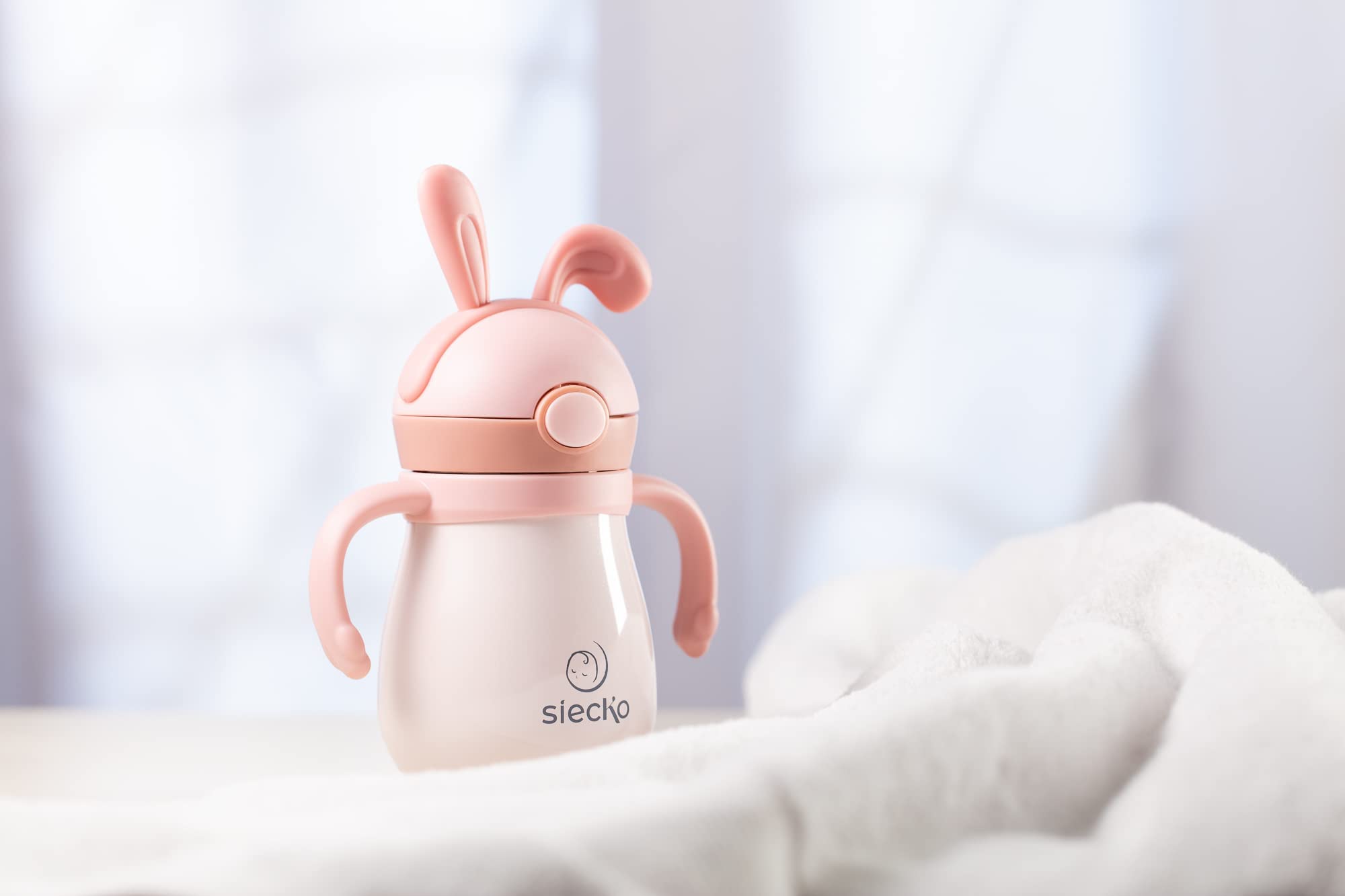 SIECKO Stainless Steel Baby Water Bottle - Straw Sippy Cups For Toddlers - 2 Kinds of Lids - Pacifier and Straw Sippy Cup - Double Walled - Insulated Baby Bottle - 9Oz