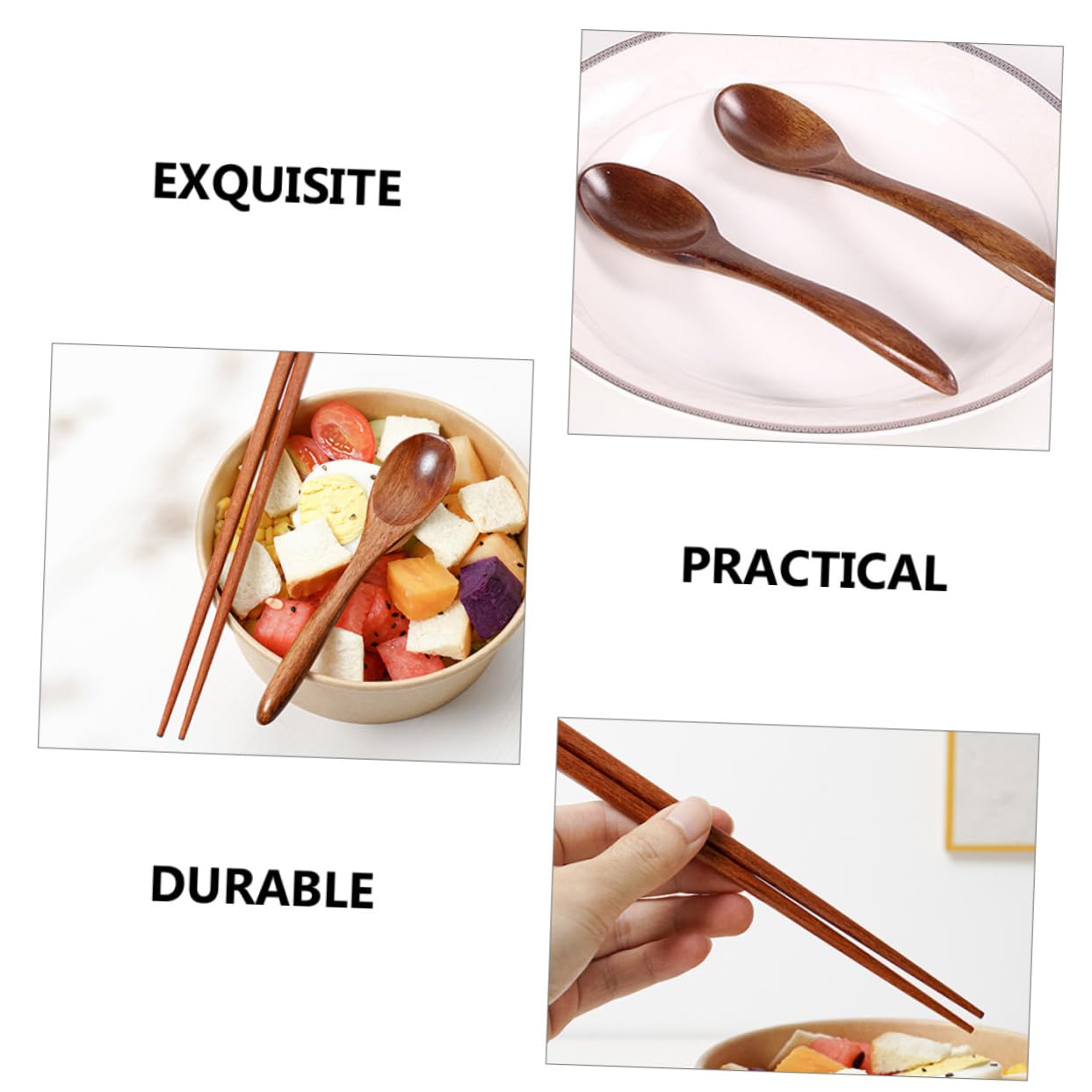 3 Sets Spoon Fork Chopsticks Wooden Spoons for Eating Wooden Flatware Wood Chopsticks Wooden Tableware Wooden Silverware Wood Dinnerware Wooden Fork Wood Spoon Wood Fork
